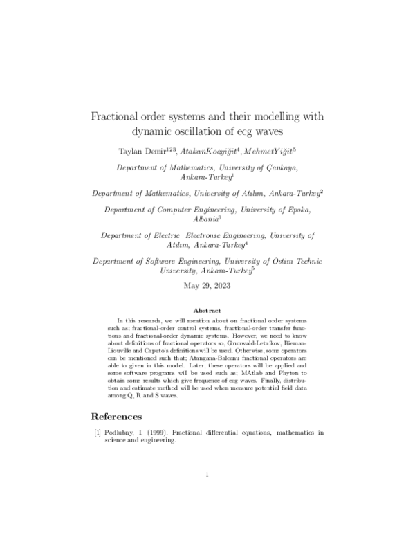 (PDF) Fractional order systems and their modelling with dynamic oscillation of ecg waves