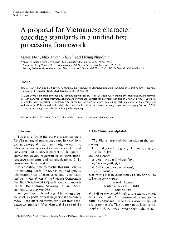 (PDF) A proposal for Vietnamese character encoding standards in a unified text processing framework