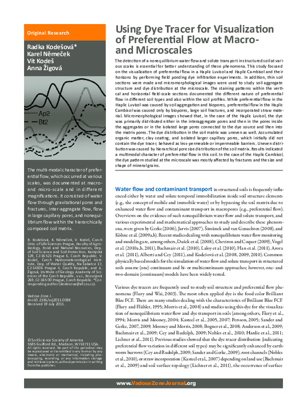 Pdf Using Dye Tracer For Visualization Of Preferential Flow At Macro And Microscales
