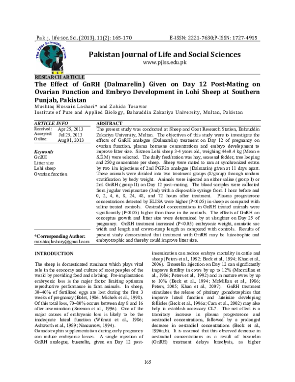 (PDF) The Effect of GnRH (Dalmarelin) Given on Day 12 Post­Mating on ...
