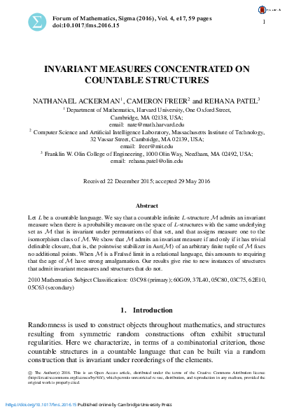 (PDF) Invariant Measures Concentrated on Countable Structures | Rehana Patel - Academia.edu