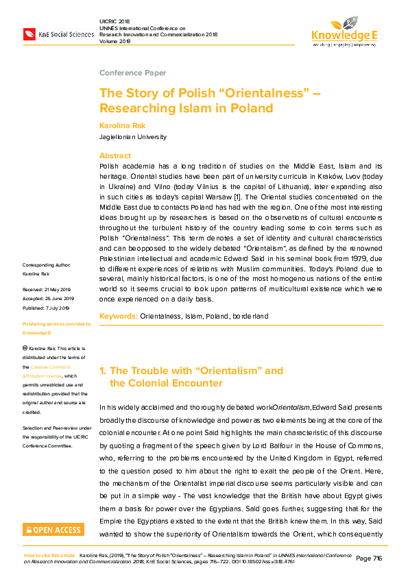 (PDF) The Story of Polish “Orientalness” – Researching Islam in Poland