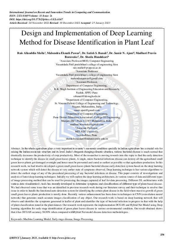 (PDF) Design and Implementation of Deep Learning Method for Disease Identification in Plant Leaf