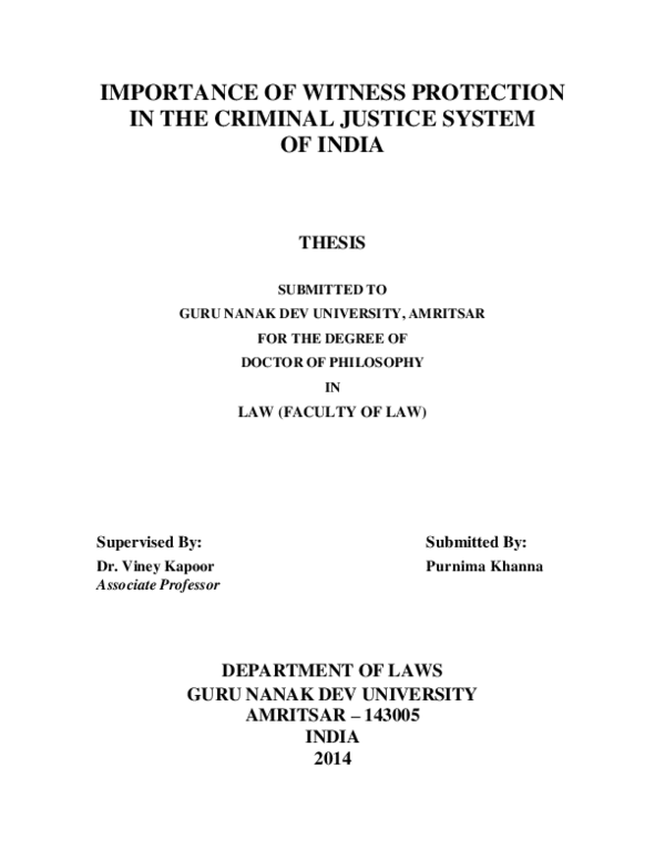 (PDF) Importance of Witness Protection in the Criminal Justice System ...