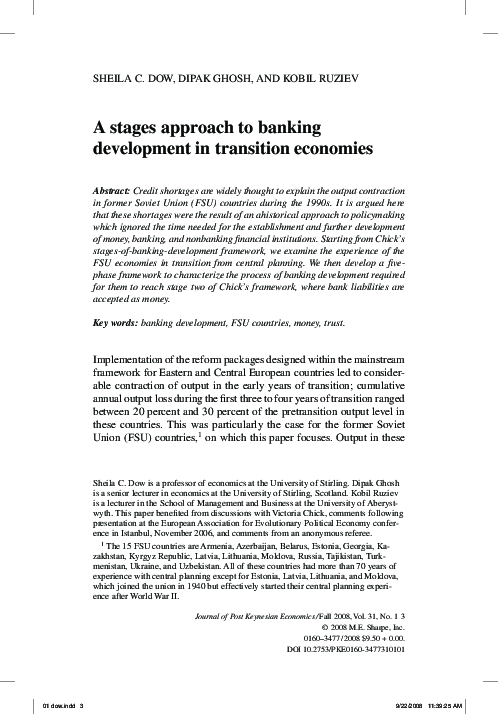 (PDF) A stages approach to banking development in transition economies