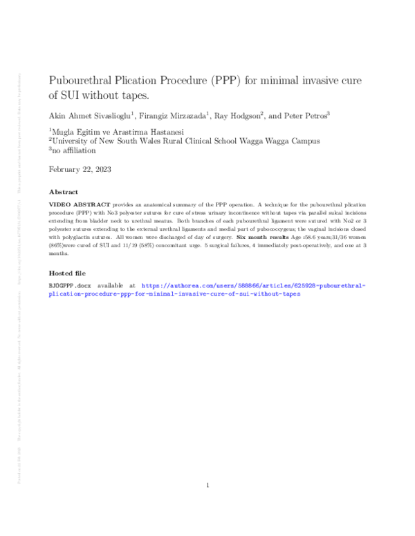 (PDF) Pubourethral Plication Procedure (PPP) for minimal invasive cure ...