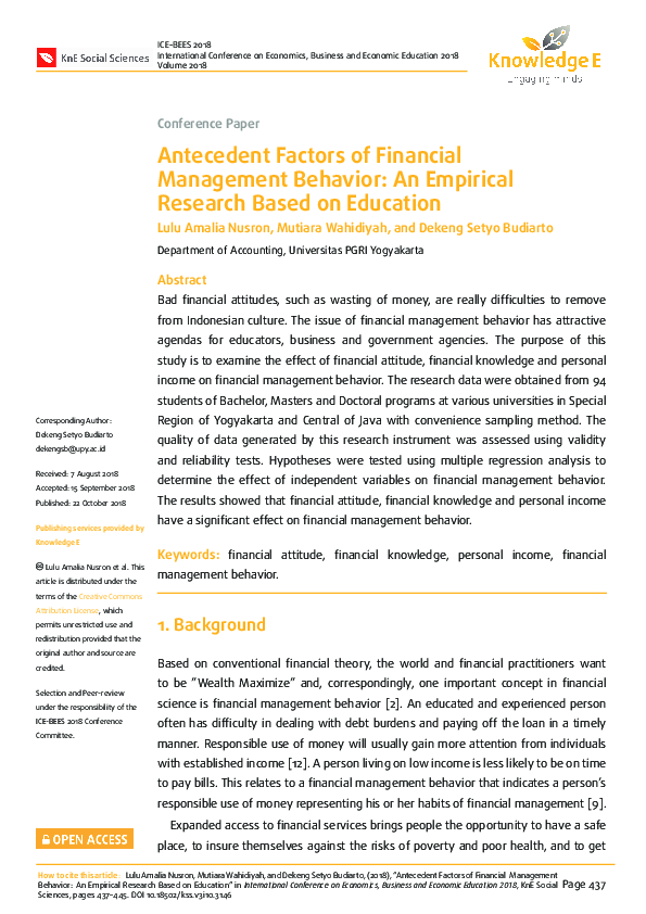 (PDF) Antecedent Factors of Financial Management Behavior: An Empirical ...