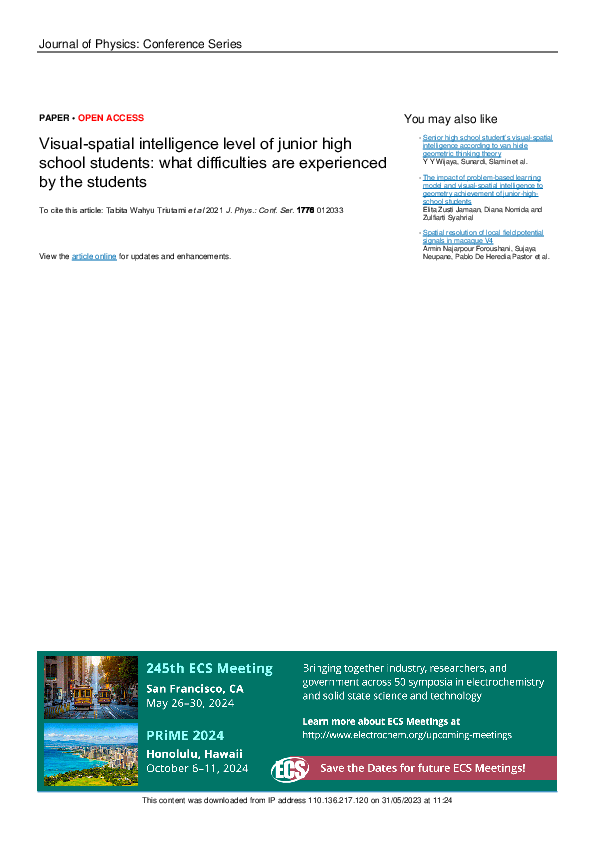 (PDF) Visual-spatial intelligence level of junior high school students: what difficulties are ...