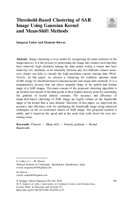 Pdf Threshold Based Clustering Of Sar Image Using Gaussian Kernel And Mean Shift Methods