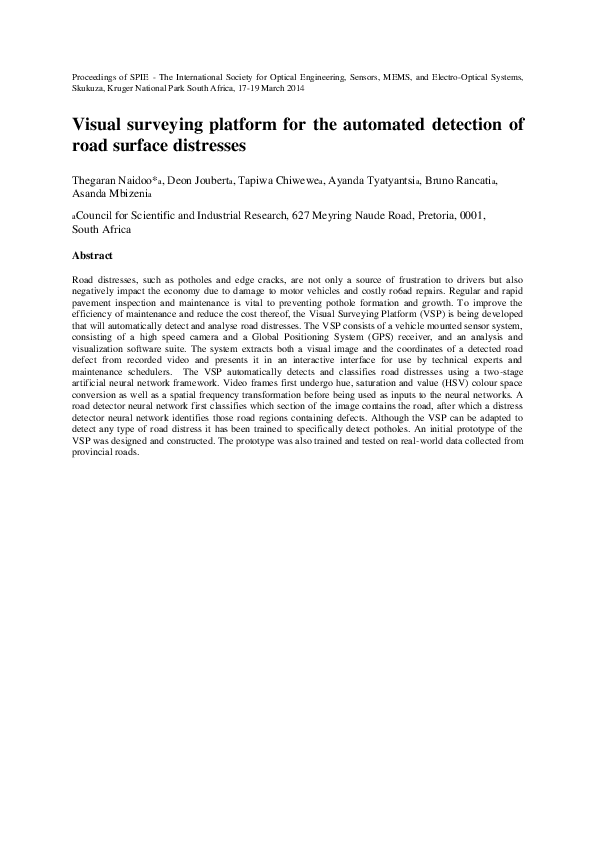 (PDF) Visual surveying platform for the automated detection of road ...