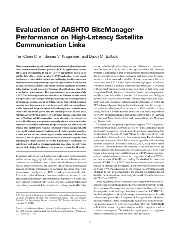 (PDF) Evaluation of AASHTO SiteManager Performance on High-Latency ...