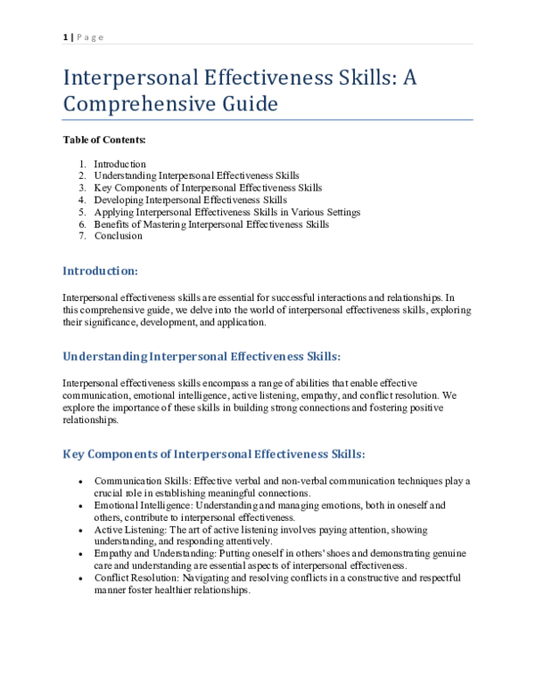 (PDF) Interpersonal Effectiveness Skills