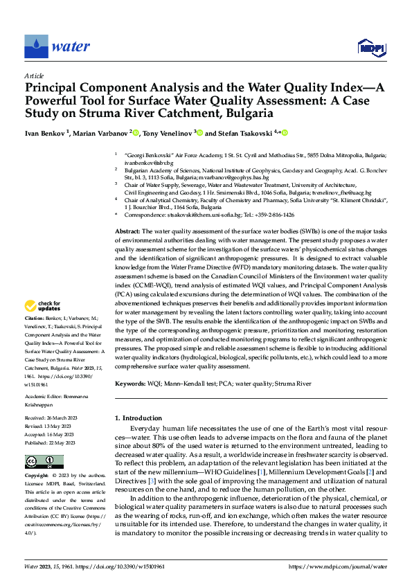 (PDF) Principal Component Analysis and the Water Quality Index—A Powerful Tool for Surface Water ...