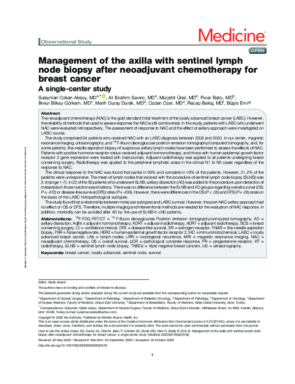 (PDF) Management of the axilla with sentinel lymph node biopsy after ...