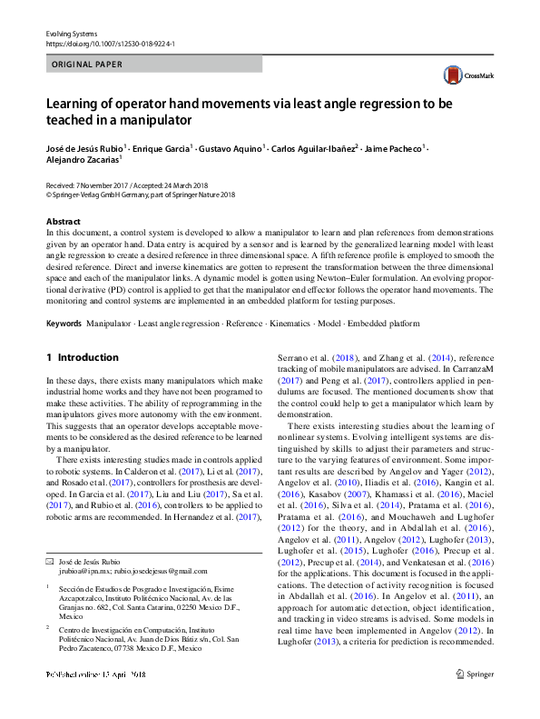 (PDF) Learning of operator hand movements via least angle regression to ...