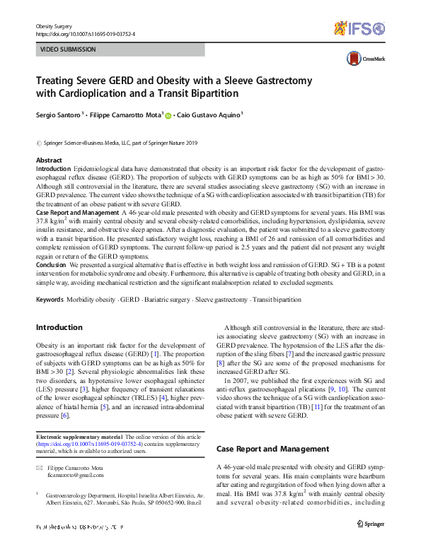 (PDF) Treating Severe GERD and Obesity with a Sleeve Gastrectomy with ...