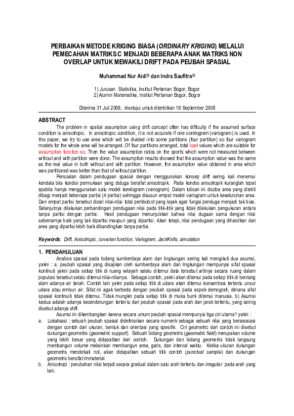 (PDF) Perbaikan Metode Kriging Biasa (Ordinary Kriging) Melalui Pemecahan Matriks C Menjadi ...