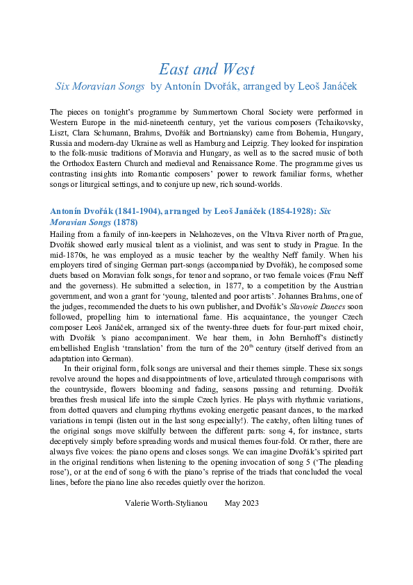 (DOC) Six Moravian Songs by Antonín Dvořák, arranged by Leoš Janáček
