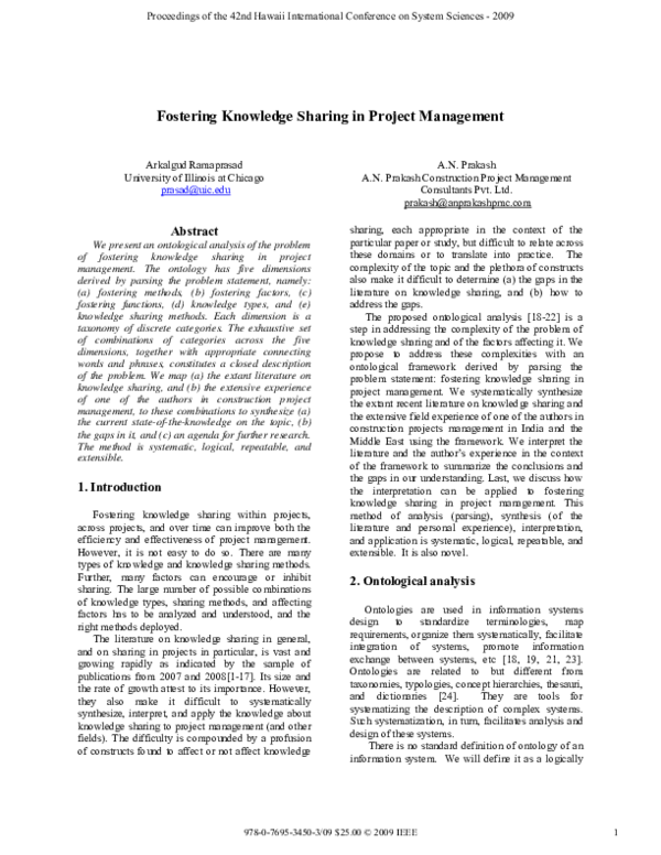 (PDF) Fostering Knowledge Sharing in Project Management