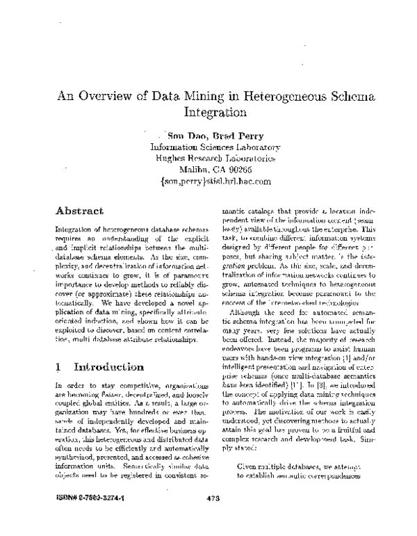 (PDF) An overview of data mining in heterogeneous schema integration