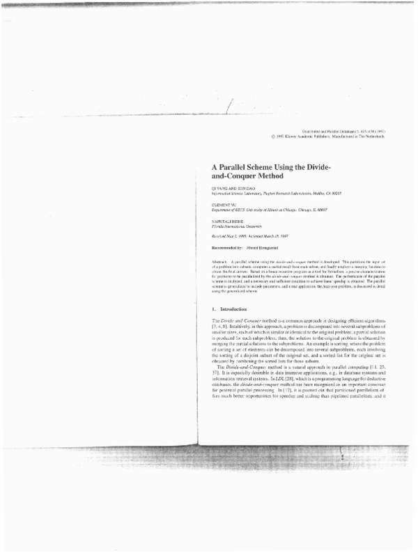 Pdf A Parallel Scheme Using The Divide And Conquer Method
