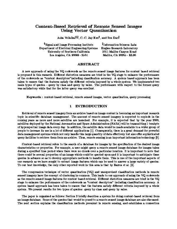 (PDF) Content-based retrieval of remote-sensed images using vector quantization