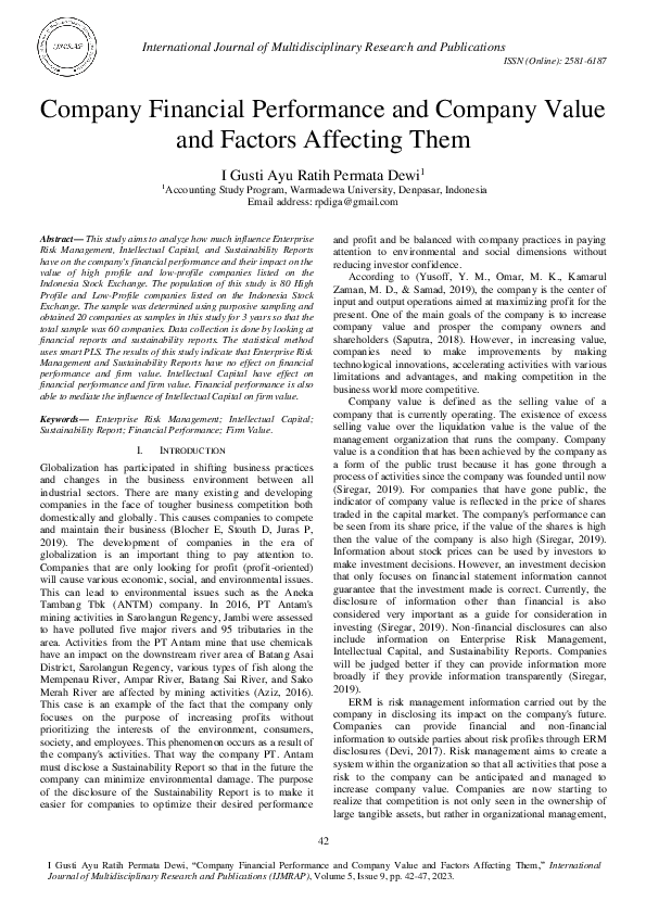 (PDF) Company Financial Performance and Company Value and Factors Affecting Them
