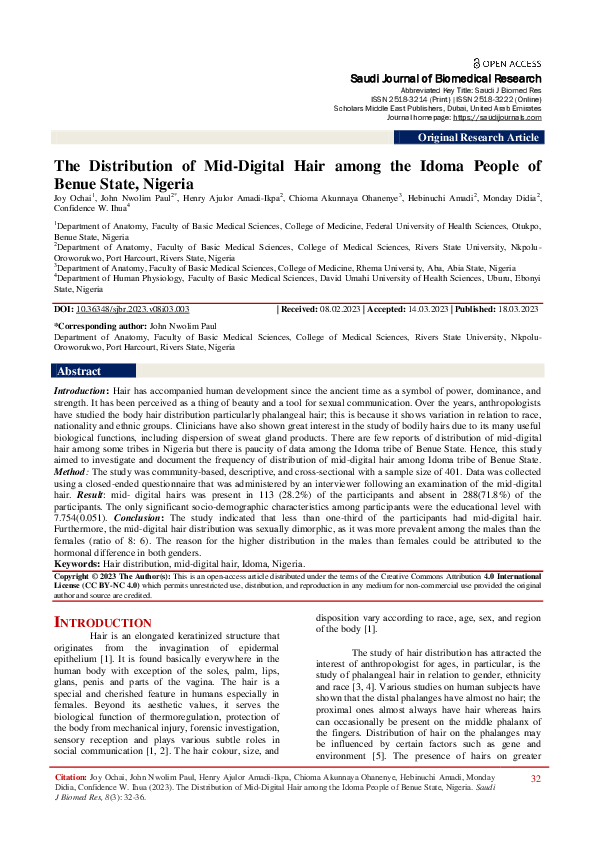 (PDF) The Distribution of Mid-Digital Hair among the Idoma People of ...