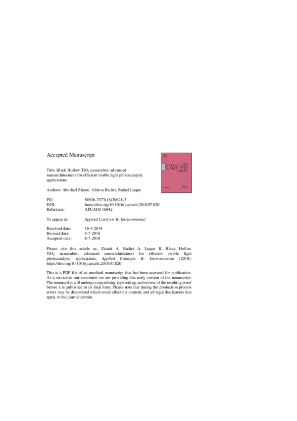 (PDF) Black hollow TiO2 nanocubes: Advanced nanoarchitectures for ...
