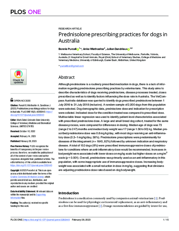 (PDF) Prednisolone prescribing practices for dogs in Australia