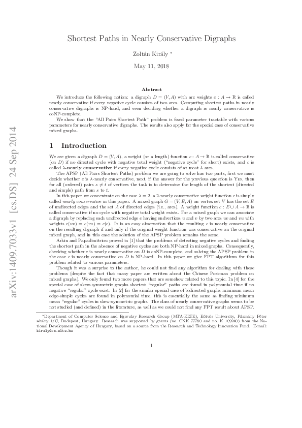 (PDF) Shortest Paths in Nearly Conservative Digraphs