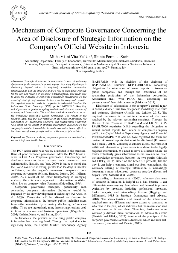 (PDF) Mechanism of Corporate Governance Concerning the Area of ...