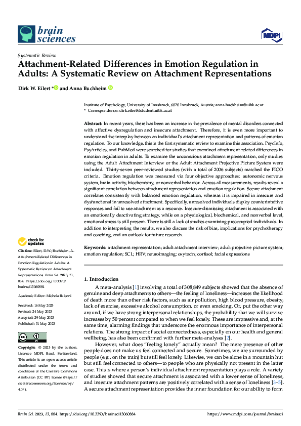 (PDF) Attachment-Related Differences in Emotion Regulation in Adults: A ...