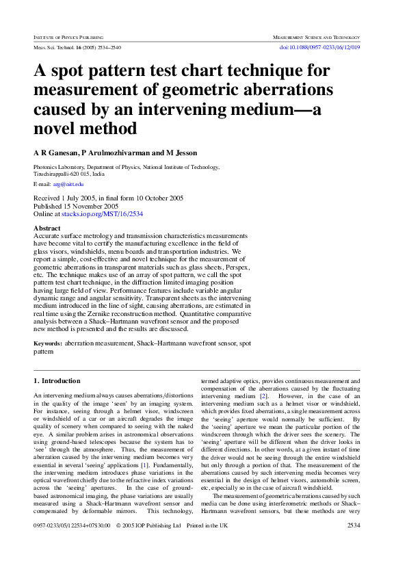 (PDF) A spot pattern test chart technique for measurement of geometric ...