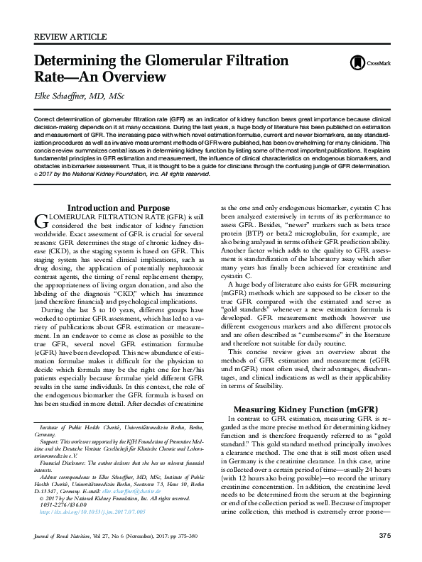 (PDF) Determining the Glomerular Filtration Rate—An Overview