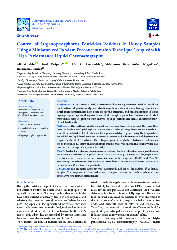 (PDF) Control of Organophosphorus Pesticides Residues in Honey Samples ...