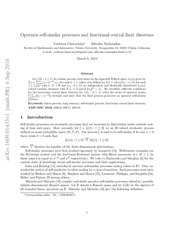 (PDF) Operator self-similar processes and functional central limit theorems