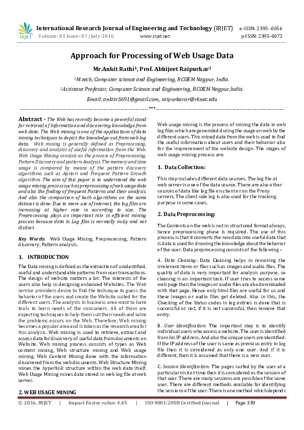 (PDF) Approach for Processing of Web Usage Data