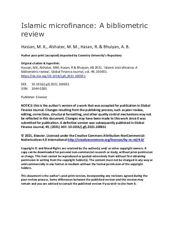 (PDF) Islamic microfinance: A bibliometric review
