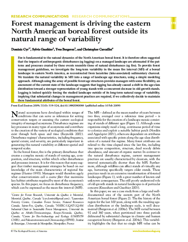 (PDF) Forest management is driving the eastern North American boreal ...