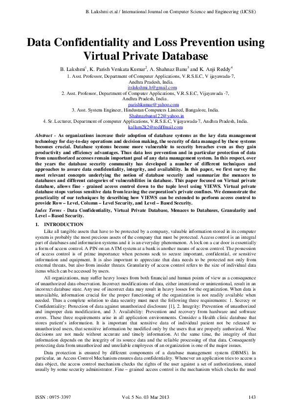 (PDF) Data Confidentiality and Loss Prevention using Virtual Private Database