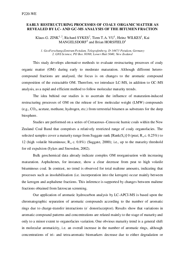(PDF) Early Restructuring Processes Of Coaly Organic Matter As Revealed ...