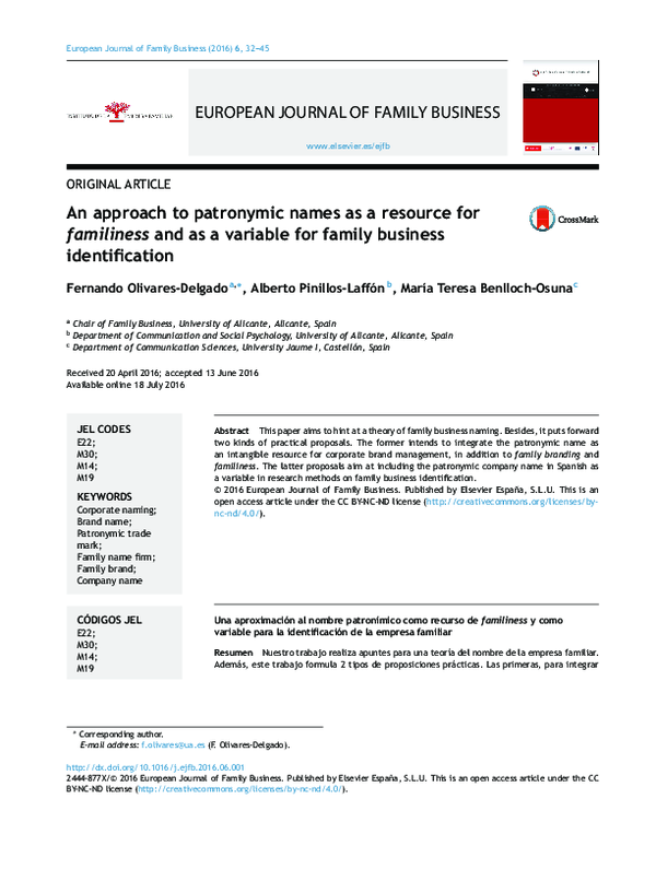 (PDF) An approach to patronymic names as a resource for familiness and ...