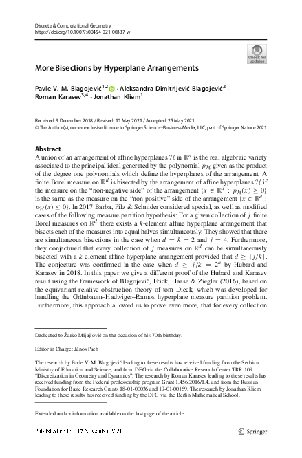 (PDF) More Bisections by Hyperplane Arrangements