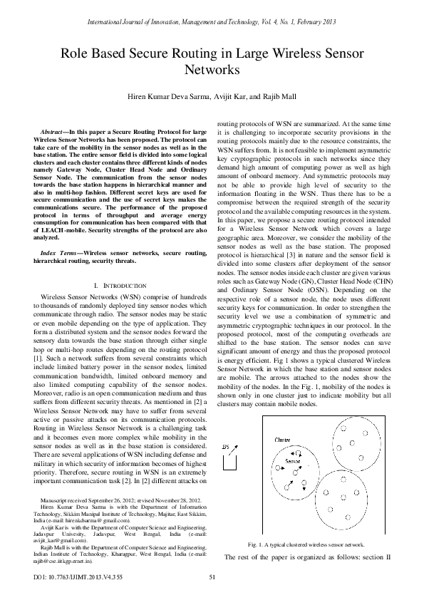 Pdf Role Based Secure Routing In Large Wireless Sensor Networks Hiren Kumar Deva Sarma