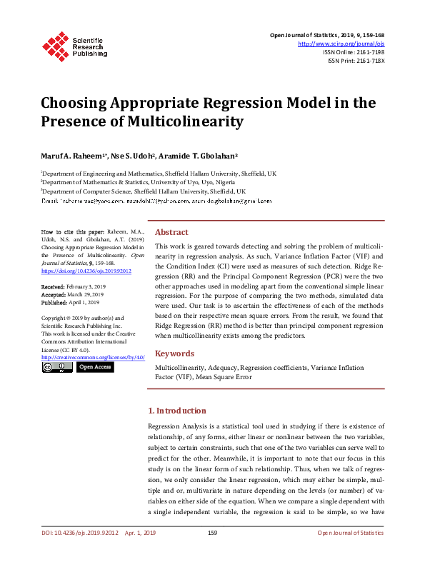 Pdf Choosing Appropriate Regression Model In The Presence Of