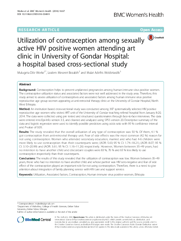 (PDF) Utilization of contraception among sexually active HIV positive women attending art clinic ...