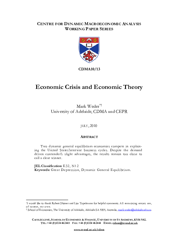 (PDF) Economic Crisis and Economic Theory*