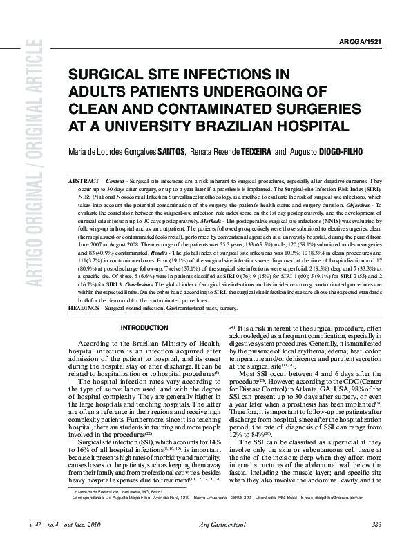 (PDF) Surgical site infections in adults patients undergoing of clean ...