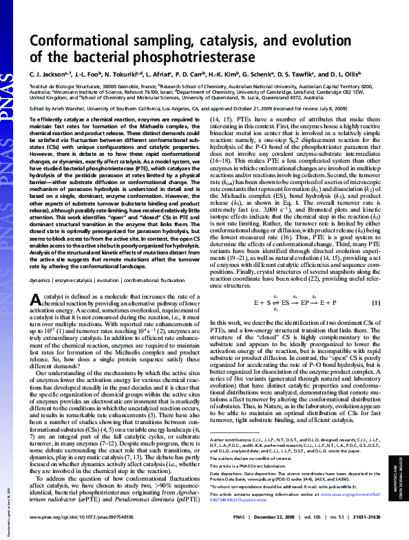 (PDF) Conformational sampling, catalysis, and evolution of the ...